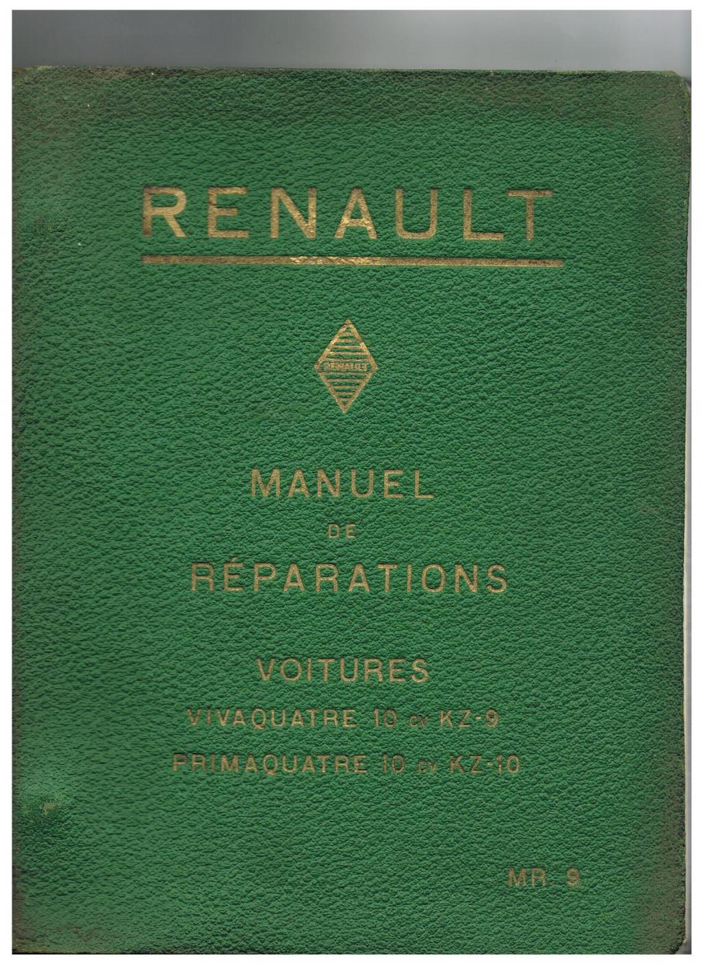 Les Renault d avant guerre MR 9 Manuel de Réparations Voitures