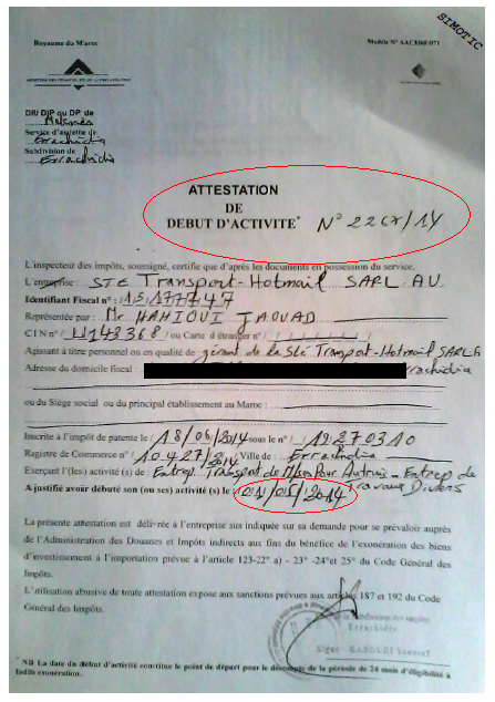 demande d attestation fiscale maroc