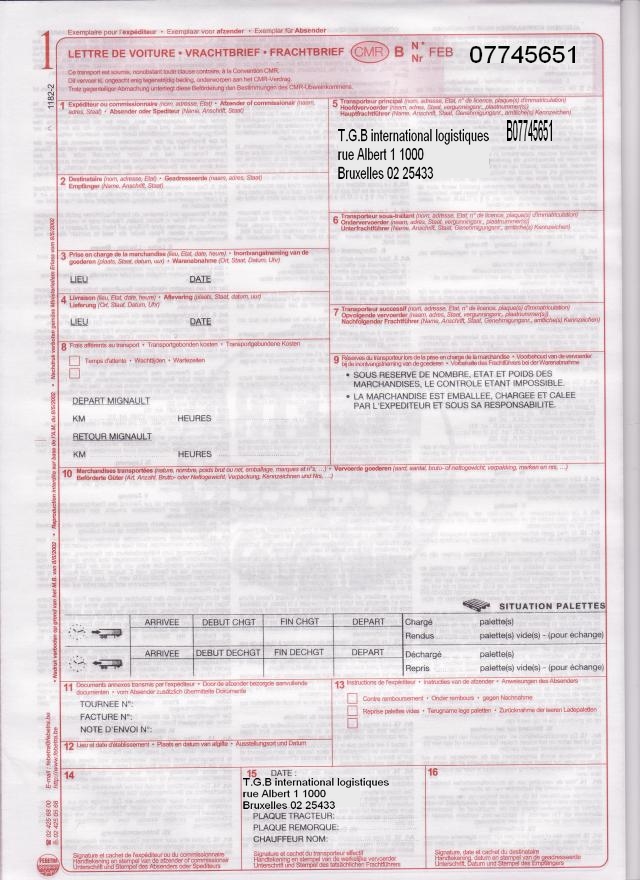 [ TECL], Le service de transport virtuel : Voici les CMR vierges