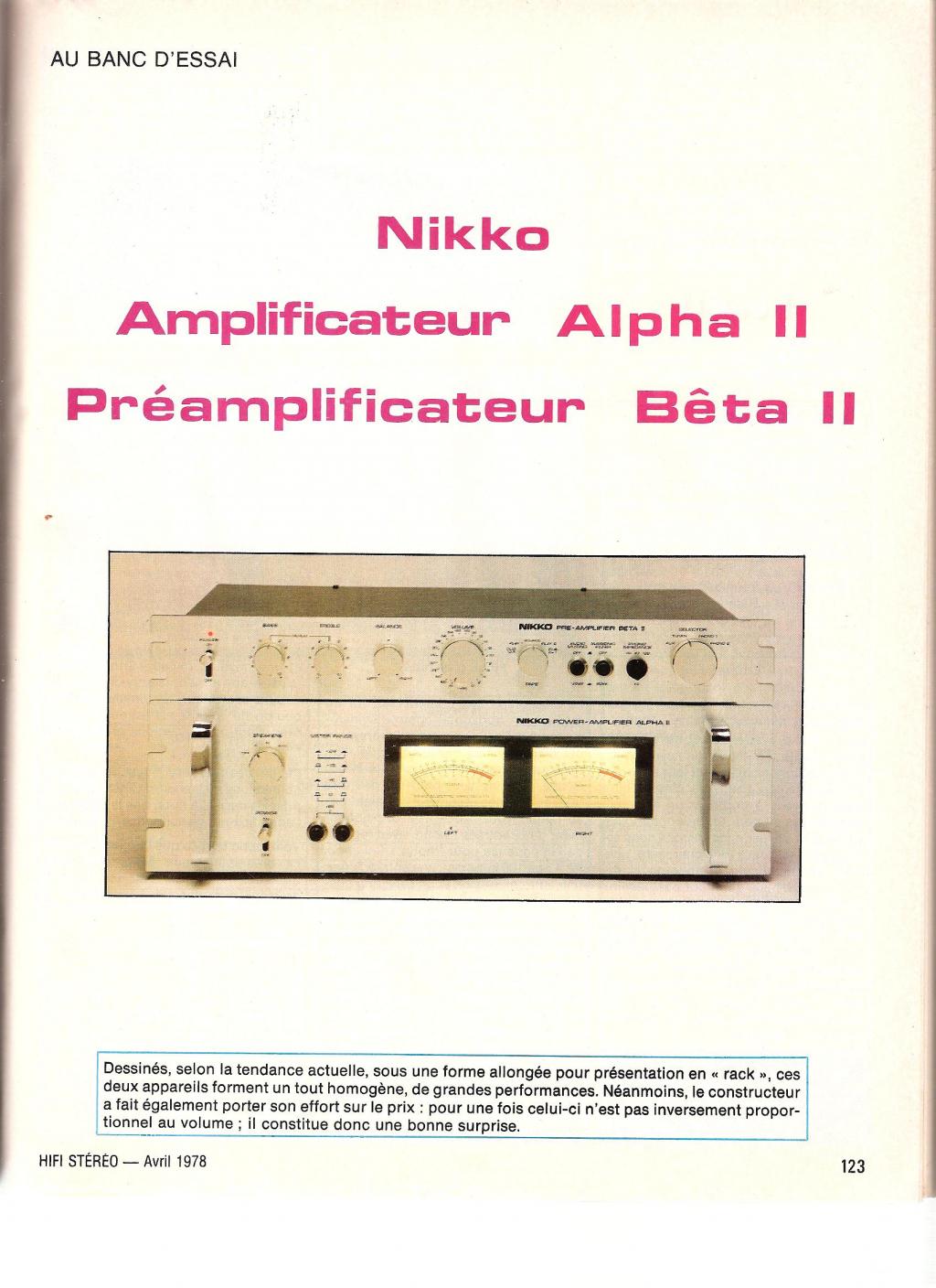 Forum Cabasse, Haute Fidélité et Home Cinéma :: NIKKO Alpha II Beta II